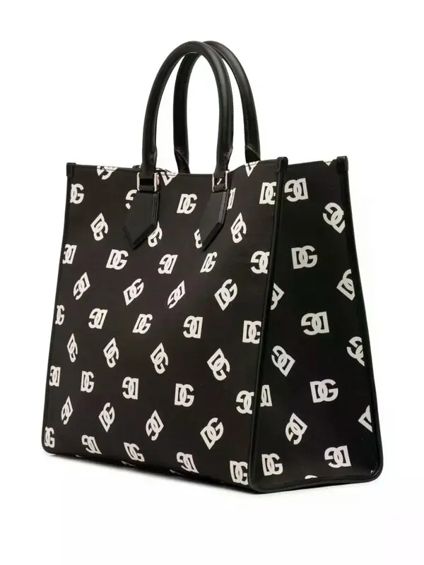 Dolce & Gabbana Large Logo Canvas Shopping Tote Satchel