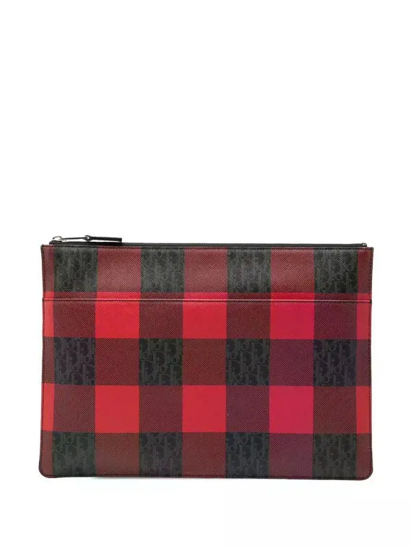 Dior Diorissimo Coated Canvas Zip Clutch Bag - Red