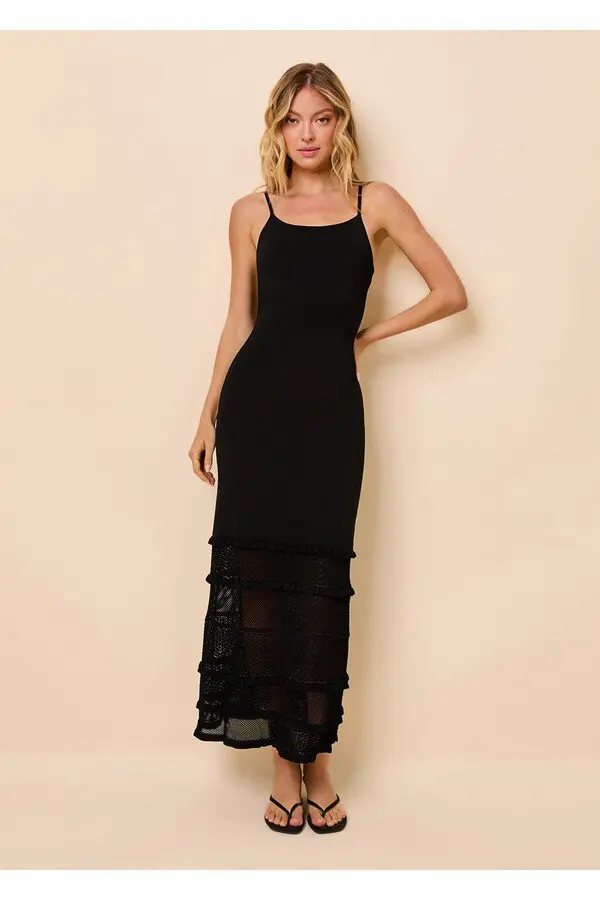 Solid & Striped Gabrielle Dress Pointelle Patchwork - Black