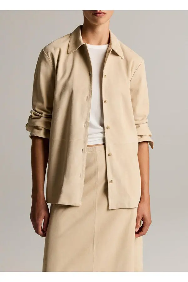 Vince Suede Paneled Shirt Jacket - Neutral