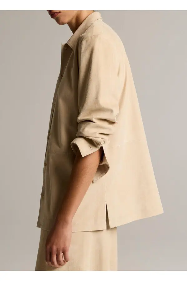 Vince Suede Paneled Shirt Jacket - Neutral