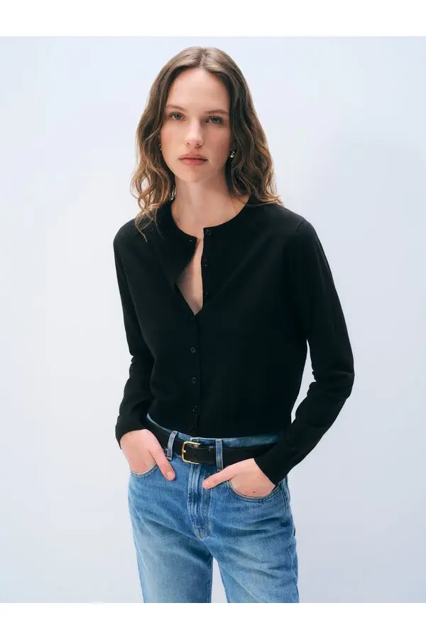 WHITE & WARREN Linen Blend Cardigan - Black