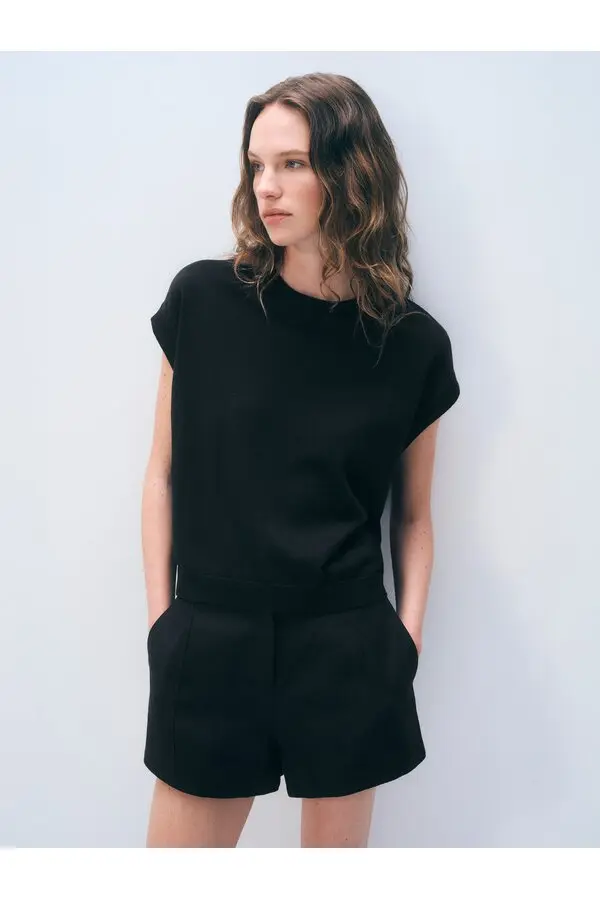 WHITE & WARREN Linen Blend T-shirt - Black