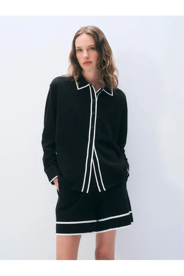 WHITE & WARREN Linen Blend Shirt - Black
