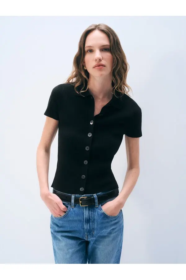 WHITE & WARREN Linen Blend Top - Black