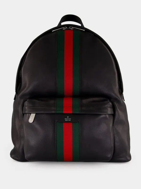 Gucci Leather Web Trademark Large Backpack - Black