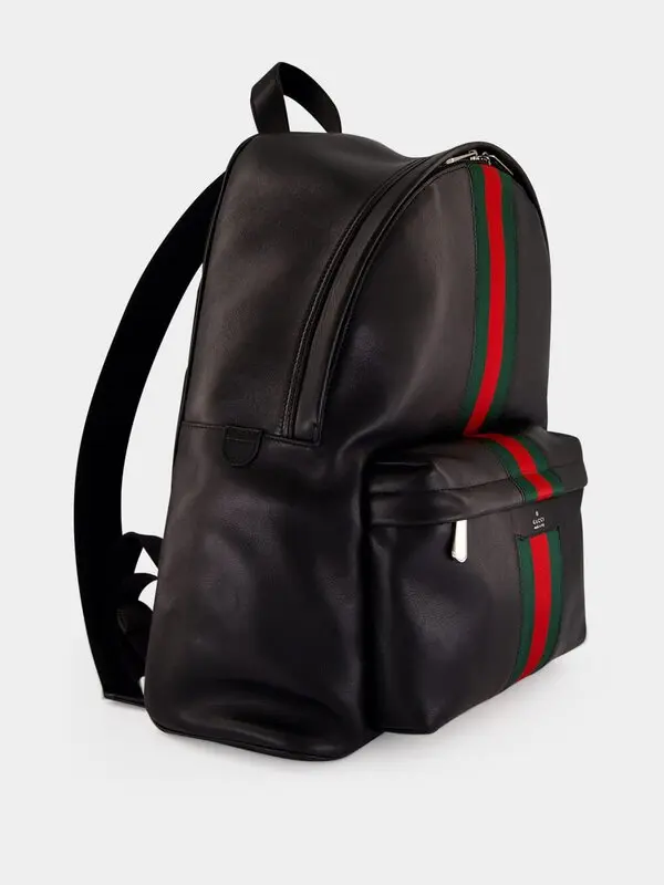 Gucci Leather Web Trademark Large Backpack