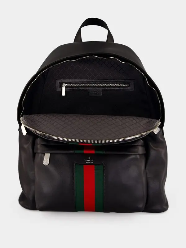 Gucci Leather Web Trademark Large Backpack
