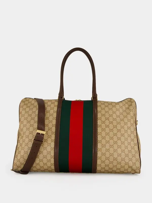 Gucci Medium Gg Duffle Bag With Web - Beige