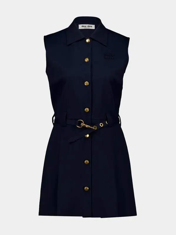 Miu Miu Navy Poplin Mini Dress - Blue