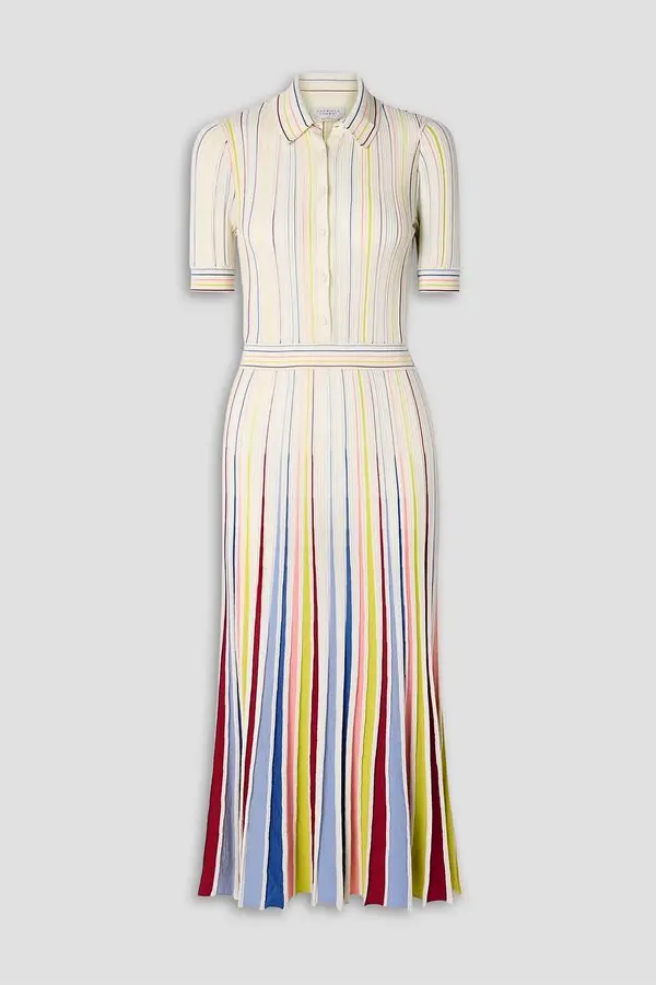 Gabriela Hearst Calypso Ribbed Striped Merino Wool Midi Dress - Ivory