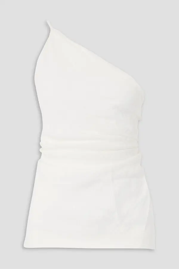 Tove Petra Oneshoulder Openback Gathered Linen Top - White