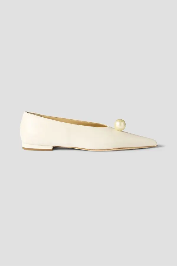 Magda Butrym Faux Pearlembellished Leather Pointtoe Flats - Ecru