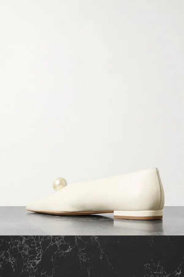 Magda Butrym Faux Pearl Embellished Leather Point-toe Flats