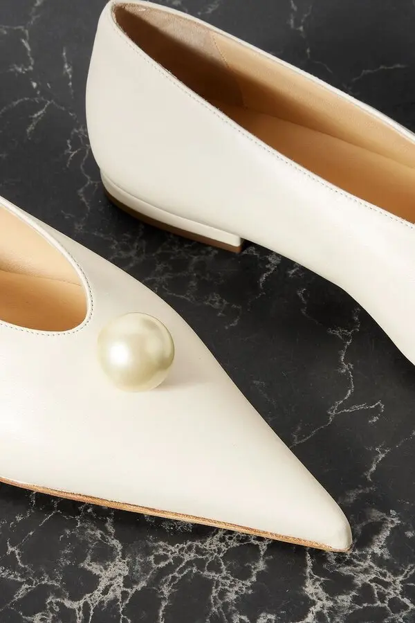 Magda Butrym Faux Pearl Embellished Leather Point-toe Flats