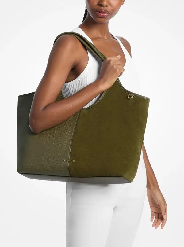 Michael Kors Henly Large Leather And Suede Tote Bag - Green