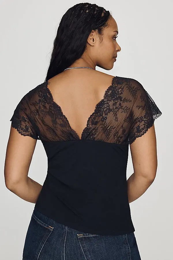 Anthropologie Lace Cap-sleeve Top - Black