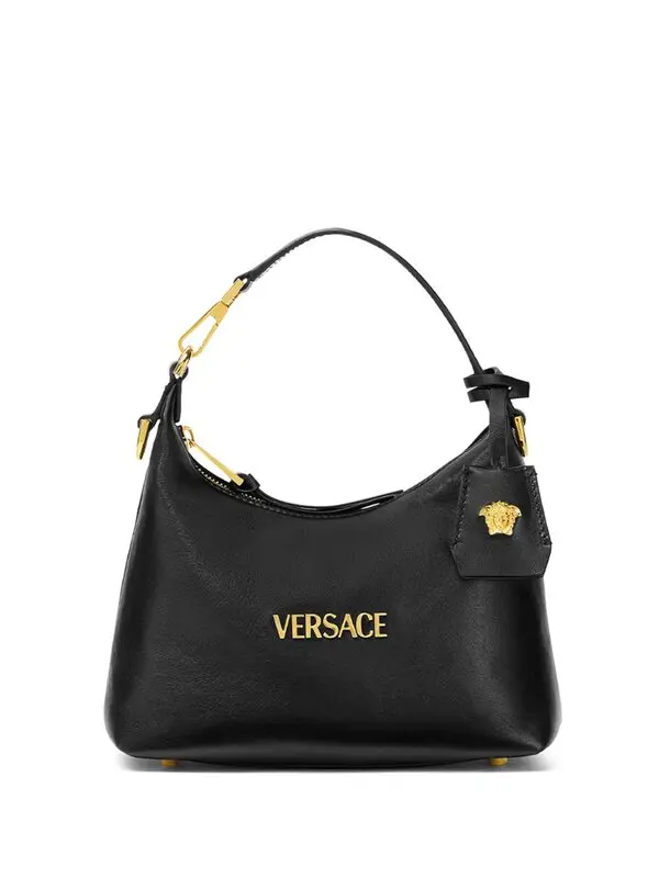 Versace Black Lambskin Hobo Bag With Gold-tone Hardware - Multicolor
