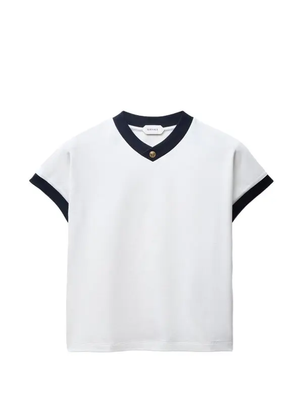 Versace Short-sleeve V-neck T-shirt With Medusa Hardware - Multicolor