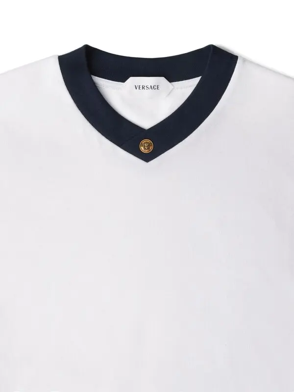 Versace Short-sleeve V-neck T-shirt With Medusa Hardware - Multicolor