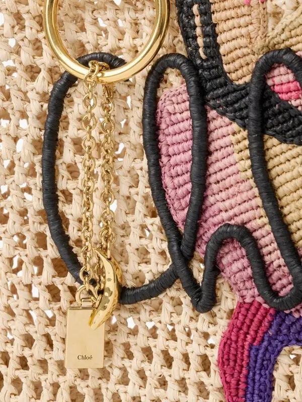 Chloé Raffia Tote Bag With Appliqu - Multicolor