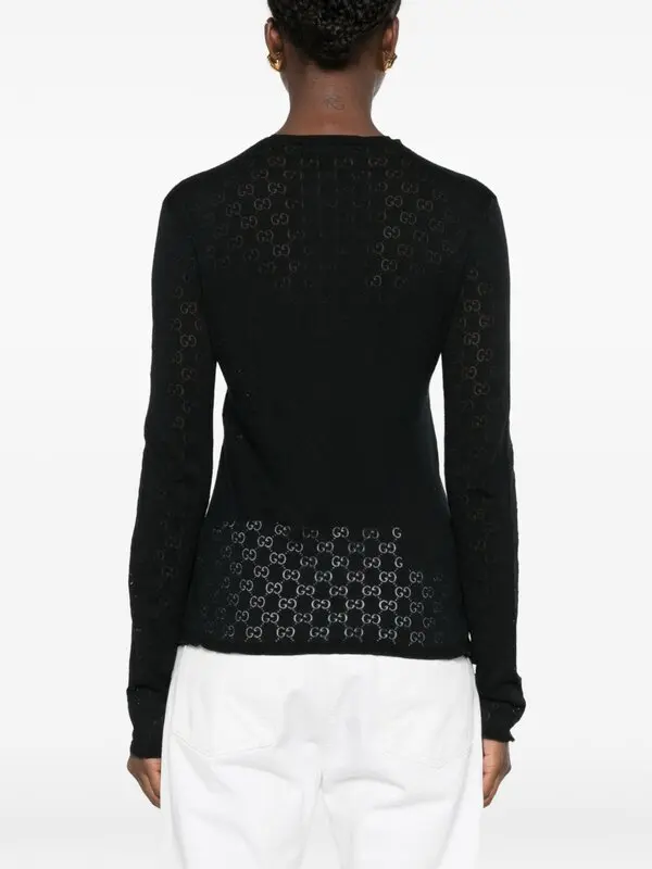 Gucci Gg-monogram Fine Knit Crew Neck Long Sleeve Sweater - Multicolor