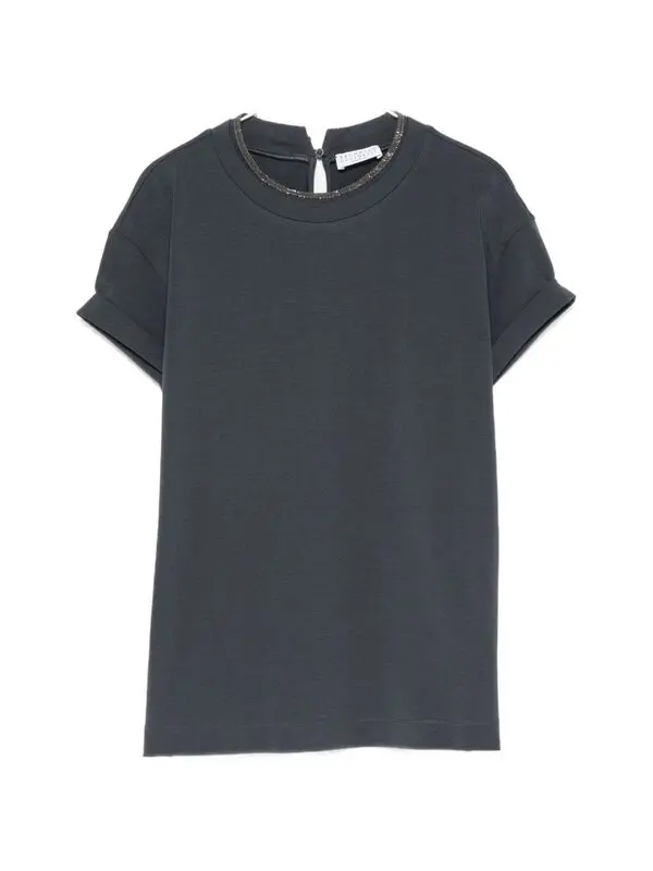 Brunello Cucinelli Monili-trim Collar Cotton T-shirt - Multicolor