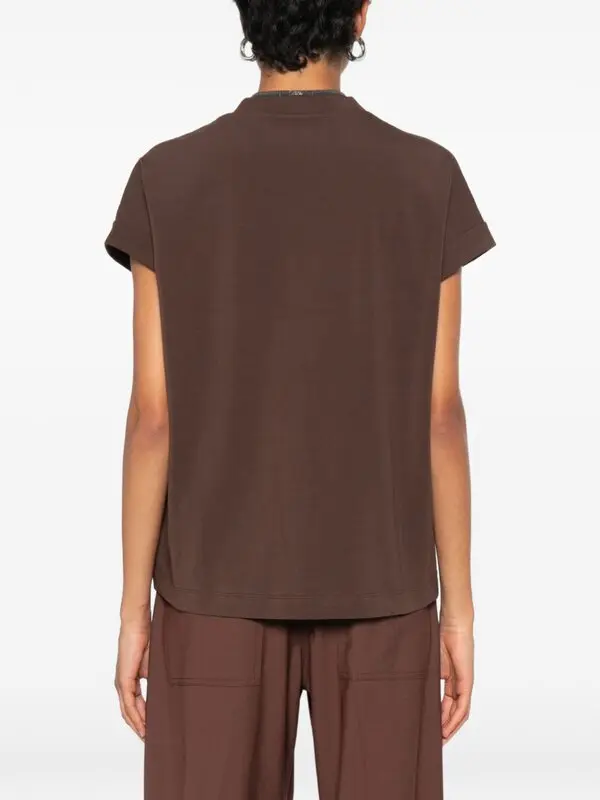 Brunello Cucinelli Cotton V-neck T-shirt With Monili Trim - Multicolor