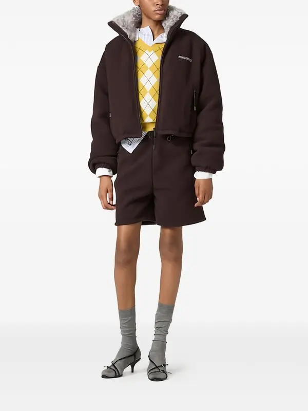 Miu Miu Cropped Fleece Down Jacket With Fur Lined Collar - Multicolor