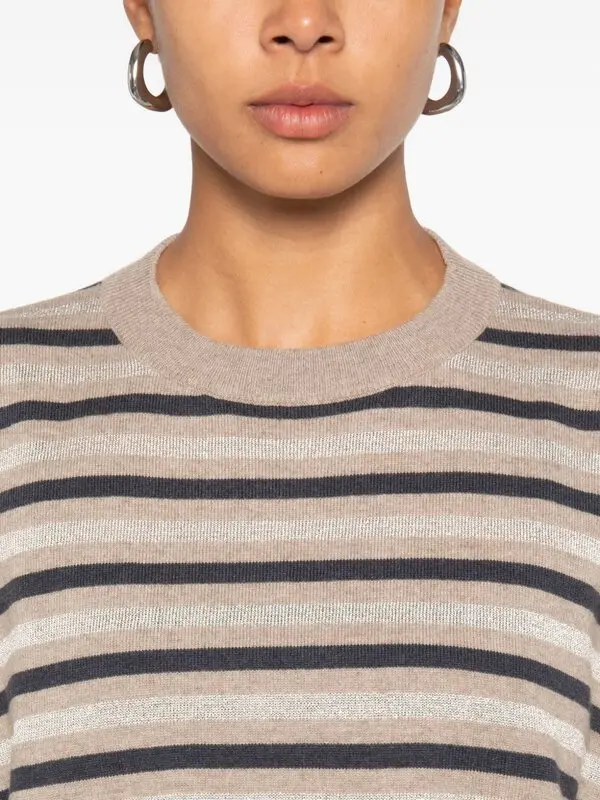 Brunello Cucinelli Striped Cashmere Crew Neck Sweater