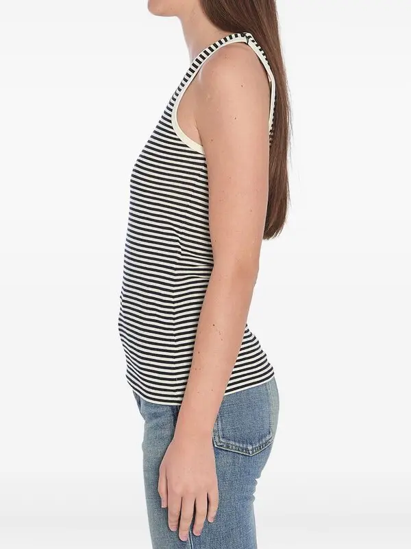 Saint Laurent Striped Cotton Tank Top With Cassandre Logo Plaque