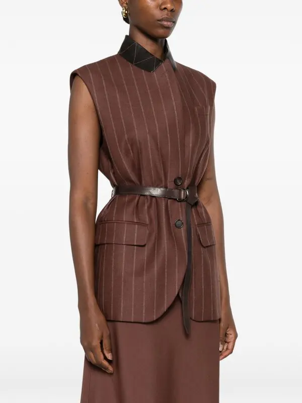 Brunello Cucinelli Sleeveless Wool Vest With Pinstripe Pattern And Leather Belt - Multicolor