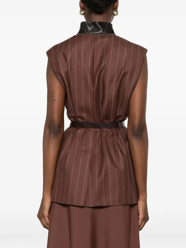 Brunello Cucinelli Sleeveless Wool Vest With Pinstripe Pattern And Leather Belt - Multicolor