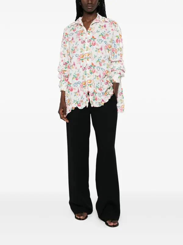 DANIELA GREGIS Floral Print Crinkled Cotton Shirt - Multicolor