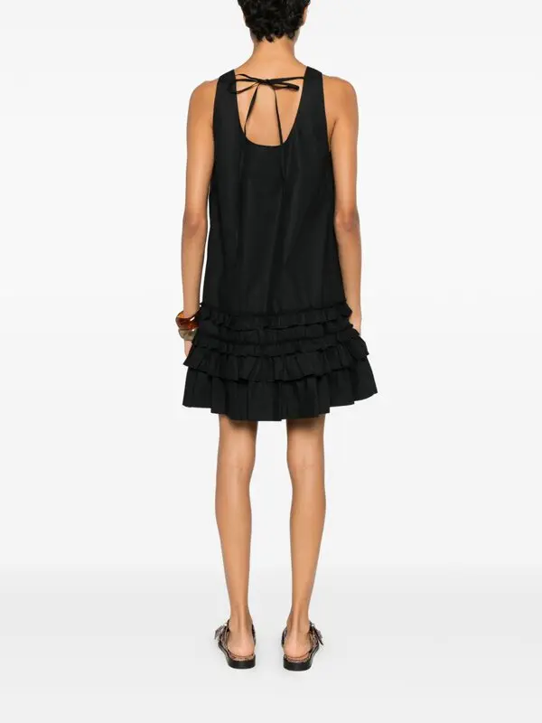 GANNI Black Organic Cotton Ruffled Mini Dress - Multicolor