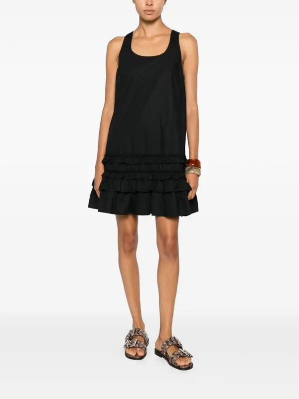 GANNI Black Organic Cotton Ruffled Mini Dress - Multicolor