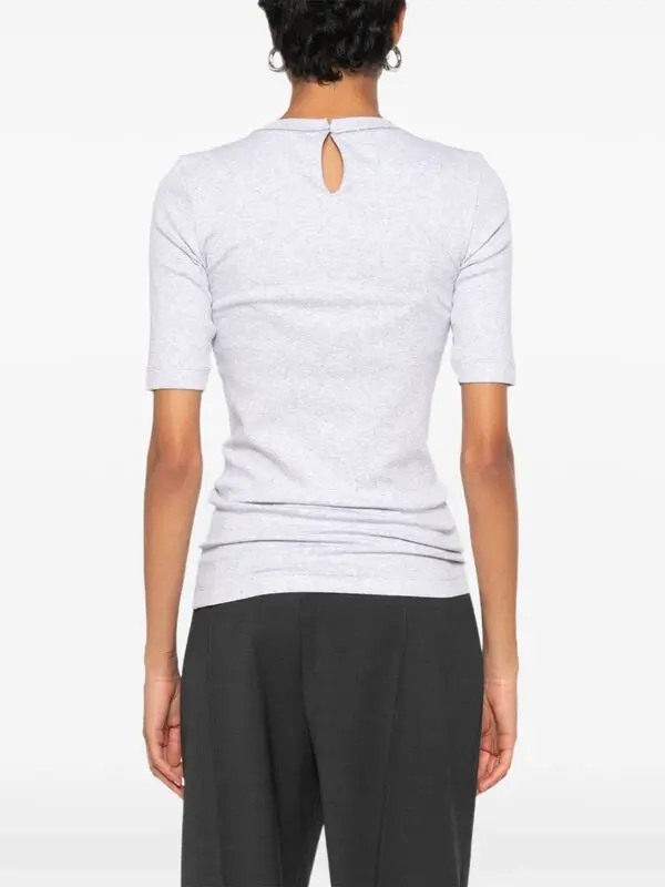 Brunello Cucinelli Grey Cotton Crewneck Sweater With Monili-trim Collar - Multicolor