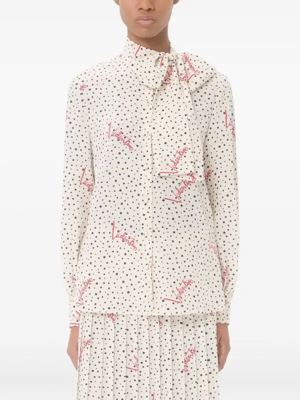 Valentino Garavani Silk Crepe De Chine Shirt With Polka Dot And Script Print - Multicolor