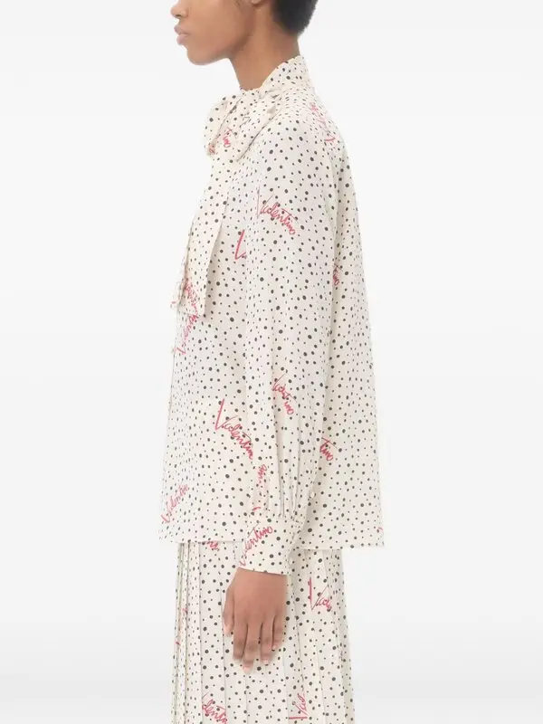 Valentino Garavani Silk Crepe De Chine Shirt With Polka Dot And Script Print - Multicolor