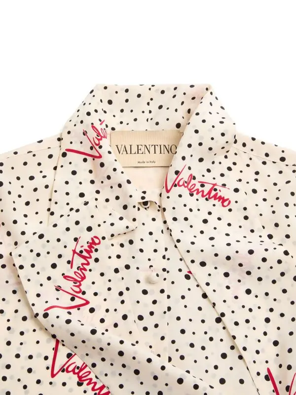 Valentino Garavani Silk Crepe De Chine Shirt With Polka Dot And Script Print - Multicolor