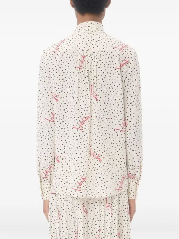 Valentino Garavani Silk Crepe De Chine Shirt With Polka Dot And Script Print - Multicolor