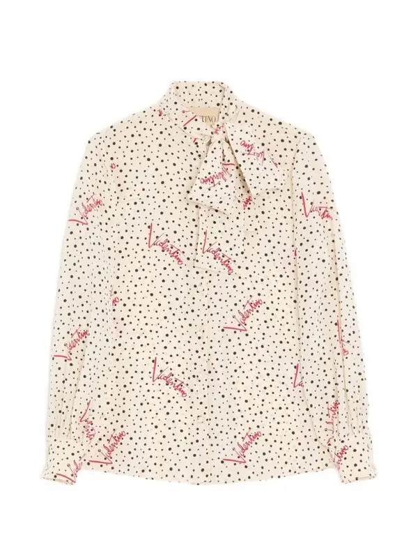 Valentino Garavani Silk Crepe De Chine Shirt With Polka Dot And Script Print - Multicolor