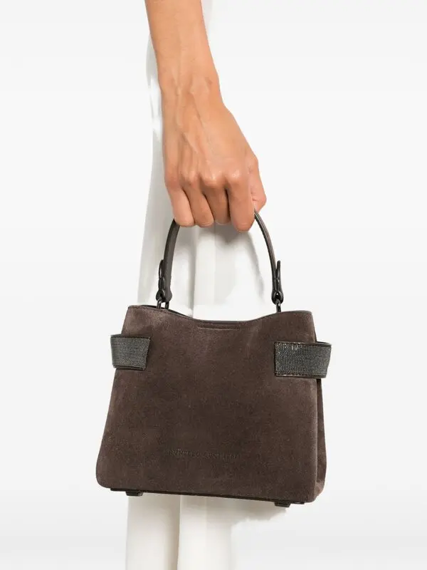 Brunello Cucinelli Leather Handbag With Monili Chain Embellishment - Multicolor