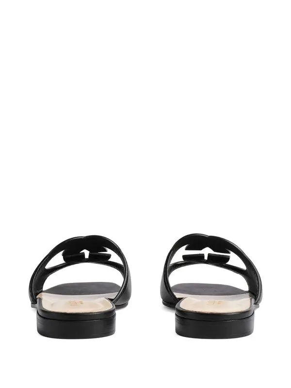 Gucci Leather Flat Sandals With Interlocking G Logo
