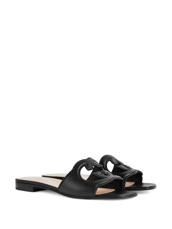 Gucci Leather Flat Sandals With Interlocking G Logo