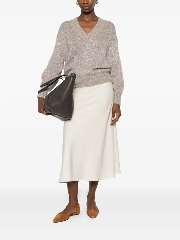 Brunello Cucinelli Wool Blend Midi Skirt - Multicolor