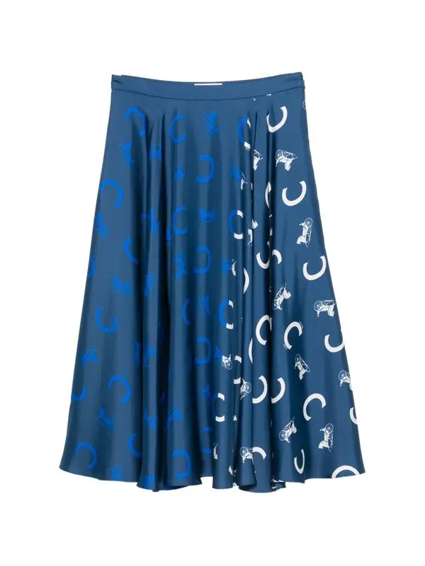 Celine Silk A-line Skirt With Logo Print - Multicolor