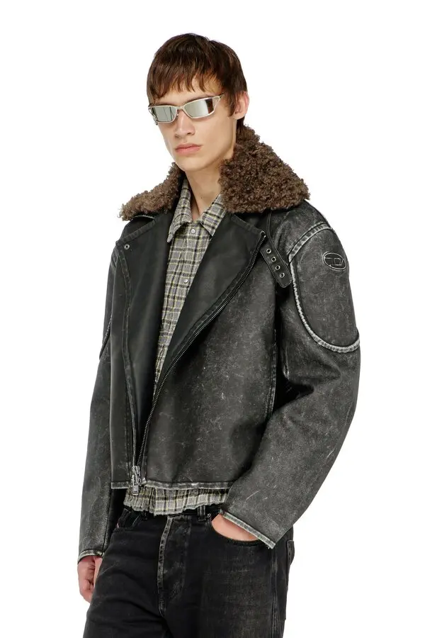 DIESEL® Biker Jacket With Detachable Collar - Grey