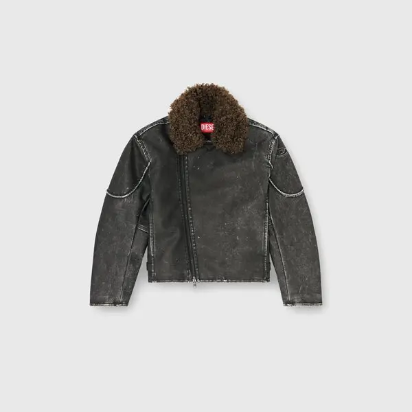 DIESEL® Biker Jacket With Detachable Fuzzy Collar - Grey