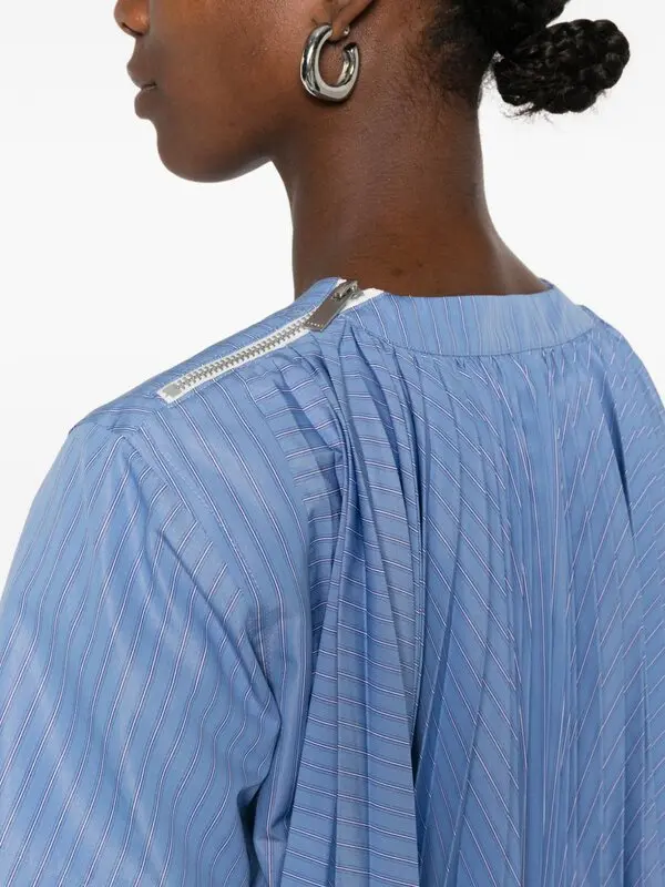Sacai Cotton Mini Dress With Pleated Back - Multicolor